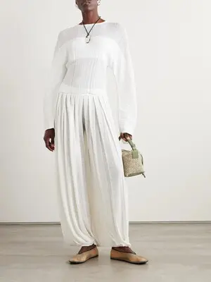 Loro Piana Balloon Pleated Linen Wide Leg Trousers