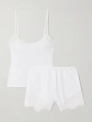 Skin Mae And Mckenzie Lace-trimmed Organic Pima Cotton-jersey Pajama Set - White