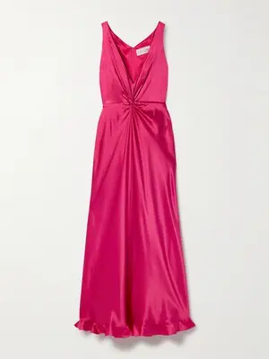 Saloni Fia Twist-front Silk-satin Maxi Dress - Pink