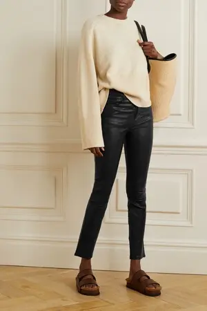 FRAME Le Sylvie High-rise Leather Pants - Black