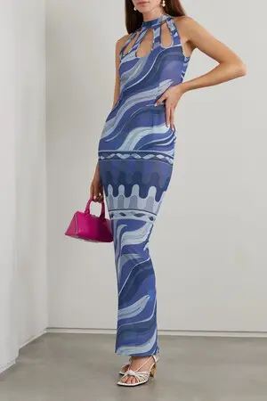 Emilio Pucci Cutout Printed Stretch-mesh Maxi Dress