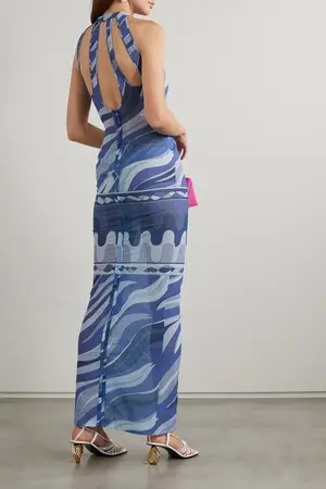 Emilio Pucci Cutout Printed Stretch-mesh Maxi Dress