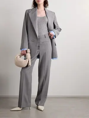 Victoria Beckham Checked Wool Wide-leg Trousers