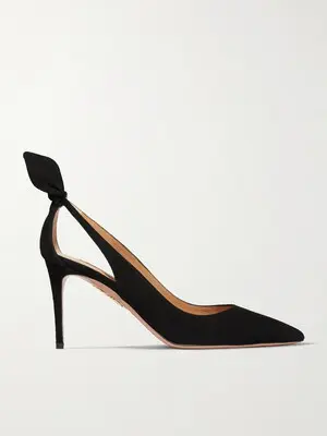 AQUAZZURA Bow Tie 85 Suede Pumps - Black