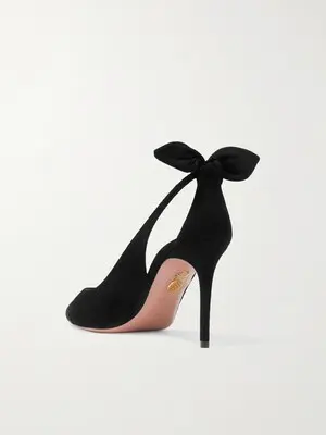 AQUAZZURA Bow Tie 85 Suede Pumps - Black