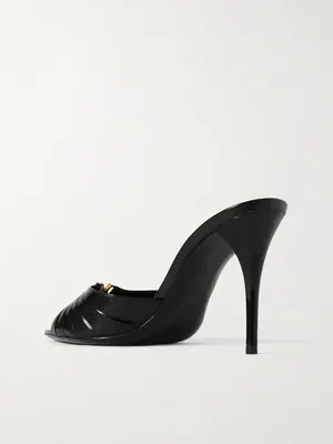 Saint Laurent Babylone Embellished Gathered Glossed-leather Mules