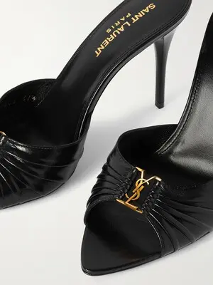 Saint Laurent Babylone Embellished Gathered Glossed-leather Mules