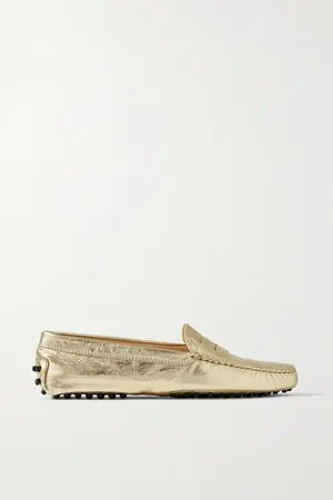 TOD'S Gommino Metallic Textured-leather Loafers