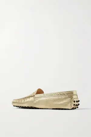 TOD'S Gommino Metallic Textured-leather Loafers