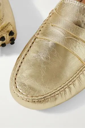 TOD'S Gommino Metallic Textured-leather Loafers