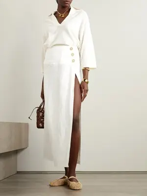 Le Kasha Haifal Linen Midi Skirt - White