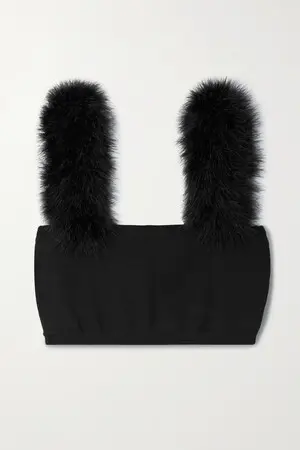 Magda Butrym Cropped Feather-trimmed Knit Top - Black