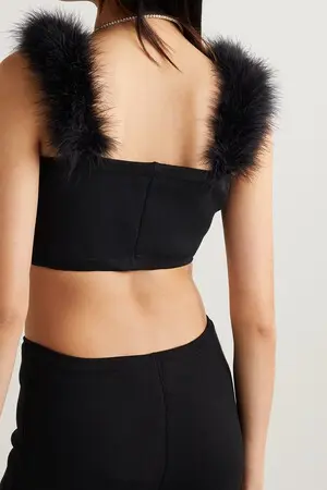 Magda Butrym Cropped Feather-trimmed Knit Top