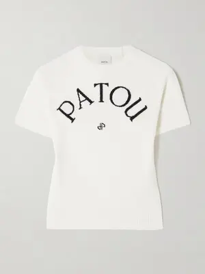 PATOU Jacquard-knit Cotton-blend Slim Fit Sweater - White
