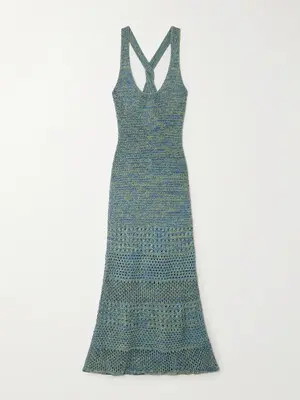 Escvdo Twist-back Pointelle-knit Cotton Maxi Dress - Blue