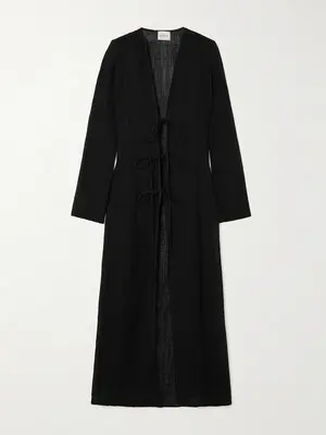 Le Kasha Dehmit Tie-detailed Organic Linen-gauze Maxi Dress - Black