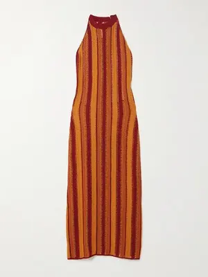 Escvdo Striped Crocheted Cotton Midi Dress - Orange