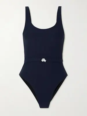 SARA CRISTINA Olympic Pearl-embellished Ribbed Swimsuit - Blue