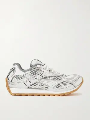 Bottega Veneta Orbit Metallic Rubber, Mesh And Fishnet Sneakers - White
