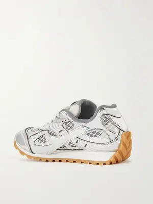 Bottega Veneta Orbit Metallic Rubber, Mesh And Fishnet Sneakers - White