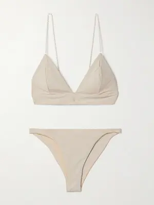 SARA CRISTINA Pearl-embellished Metallic Bikini