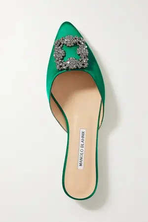Manolo Blahnik Hangisi Crystal-embellished Slippers - Green