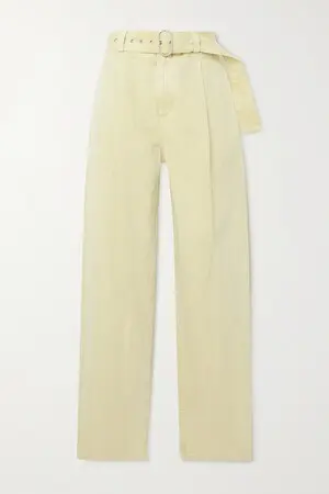 JIL SANDER Belted Pleated Cotton-canvas Straight-leg Trousers