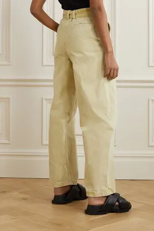 JIL SANDER Belted Pleated Cotton-canvas Straight-leg Trousers