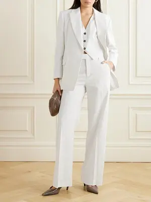 Brunello Cucinelli Pinstriped Linen-blend Wide-leg Pants