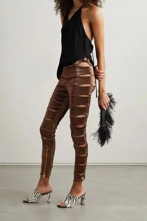 AREA Embellished Cutout Stretch-twill Leggings