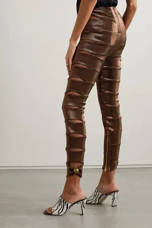 AREA Embellished Cutout Stretch-twill Leggings