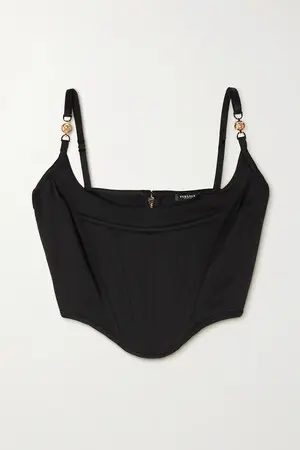 Versace Icons Cropped Embellished Satin Bustier Top - Black