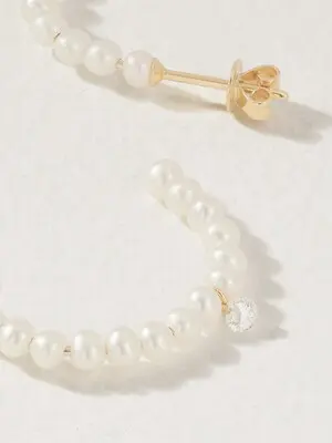 PERSEE 18-karat Pearl And Diamond Half-hoop Earrings