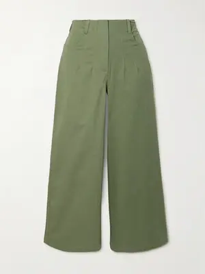 Staud Luca Cropped Wide-leg Twill Pants