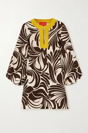 La DoubleJ The Kaftan" Printed Cotton-blend Mini Dress - Brown