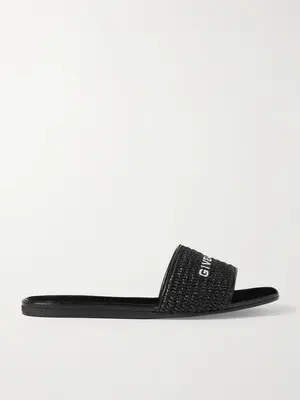 Givenchy 4g Leather-trimmed Raffia Slides