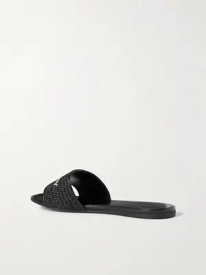 Givenchy 4g Leather-trimmed Raffia Slides