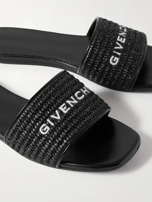 Givenchy 4g Leather-trimmed Raffia Slides