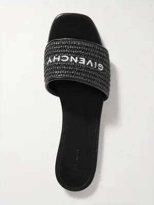 Givenchy 4g Leather-trimmed Raffia Slides