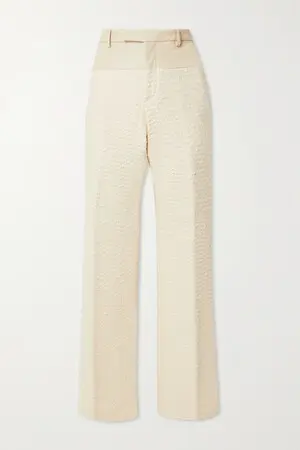 Amiri Leather-trimmed Cotton-blend Tweed Bootcut Pants