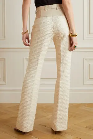 Amiri Leather-trimmed Cotton-blend Tweed Bootcut Pants