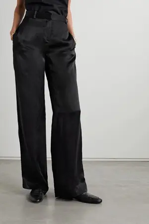 THE ROW Bany Wool-satin Wide-leg Pants