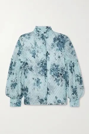 Erdem Ruffled Printed Crepon Blouse