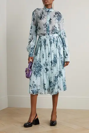 Erdem Ruffled Printed Crepon Blouse
