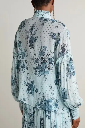 Erdem Ruffled Printed Crepon Blouse