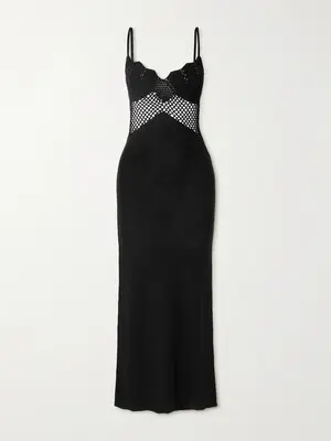 Staud Tara Crochet-trimmed Knitted Maxi Dress - Black