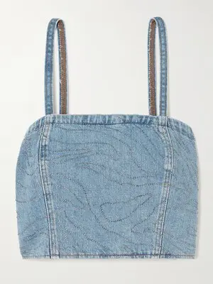 ROTATE BY BIRGER CHRISTENSEN Cropped Sequined Top - Blue