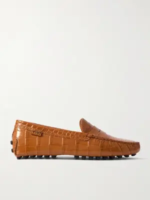 TOD'S Gommino Croc-effect Leather Loafers - Brown