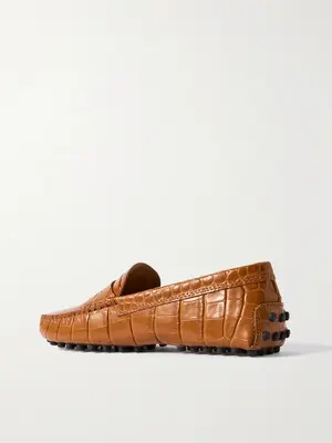 TOD'S Gommino Croc-effect Leather Loafers - Brown
