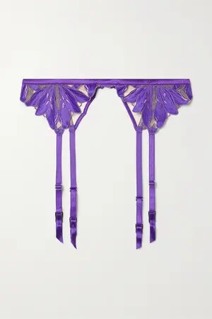 FLEUR DU MAL Lily Embroidered Suspender Belt - Purple